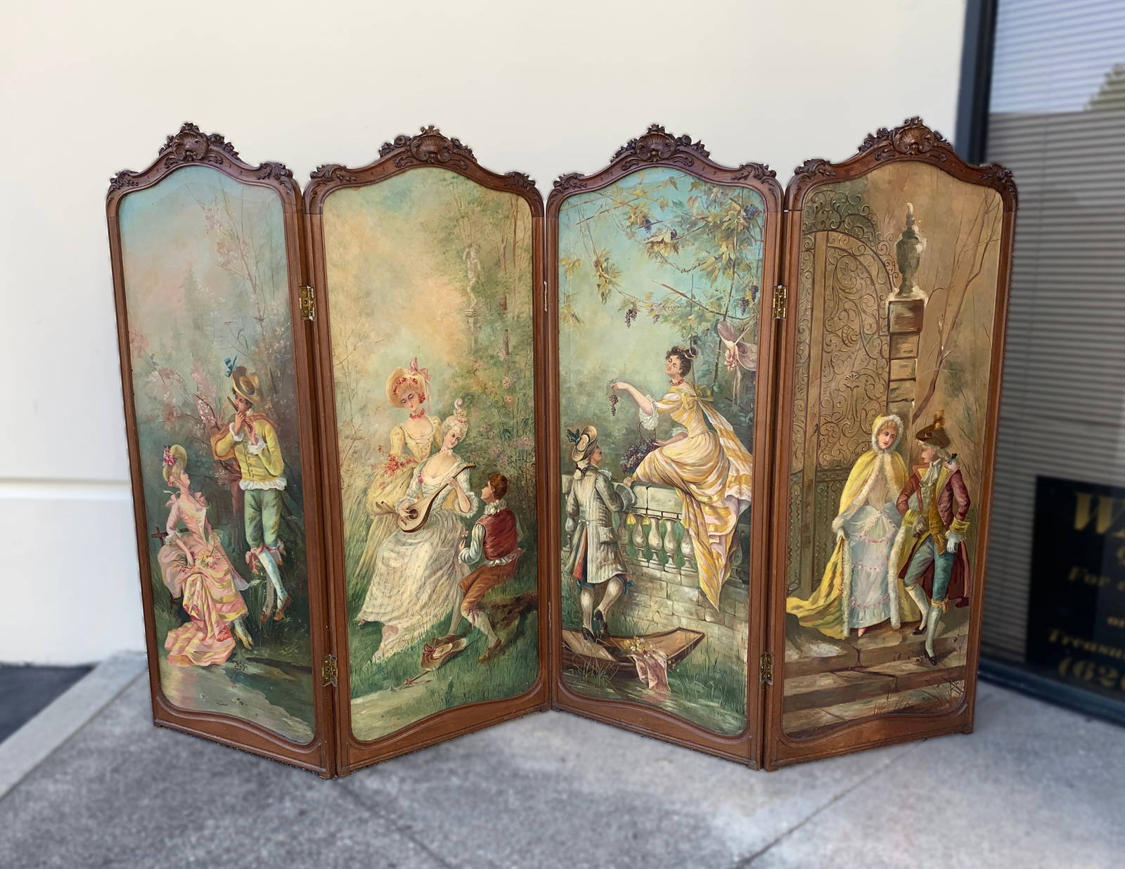 4 Section Antique Painted Folding Dressing Screen Auction