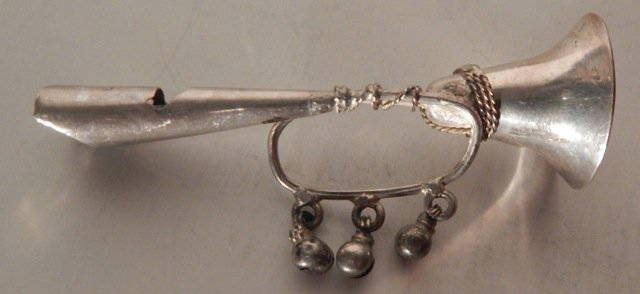 Antique Sterling Trumpet Baby Rattle Whistle