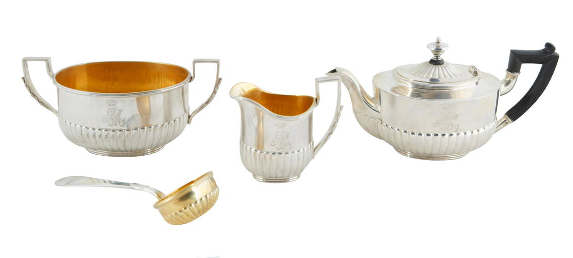 CIRCA 1890 GRACHEV BROTHERS FOUR-PIECE GILT SILVER TEA SERVICE, ST ...