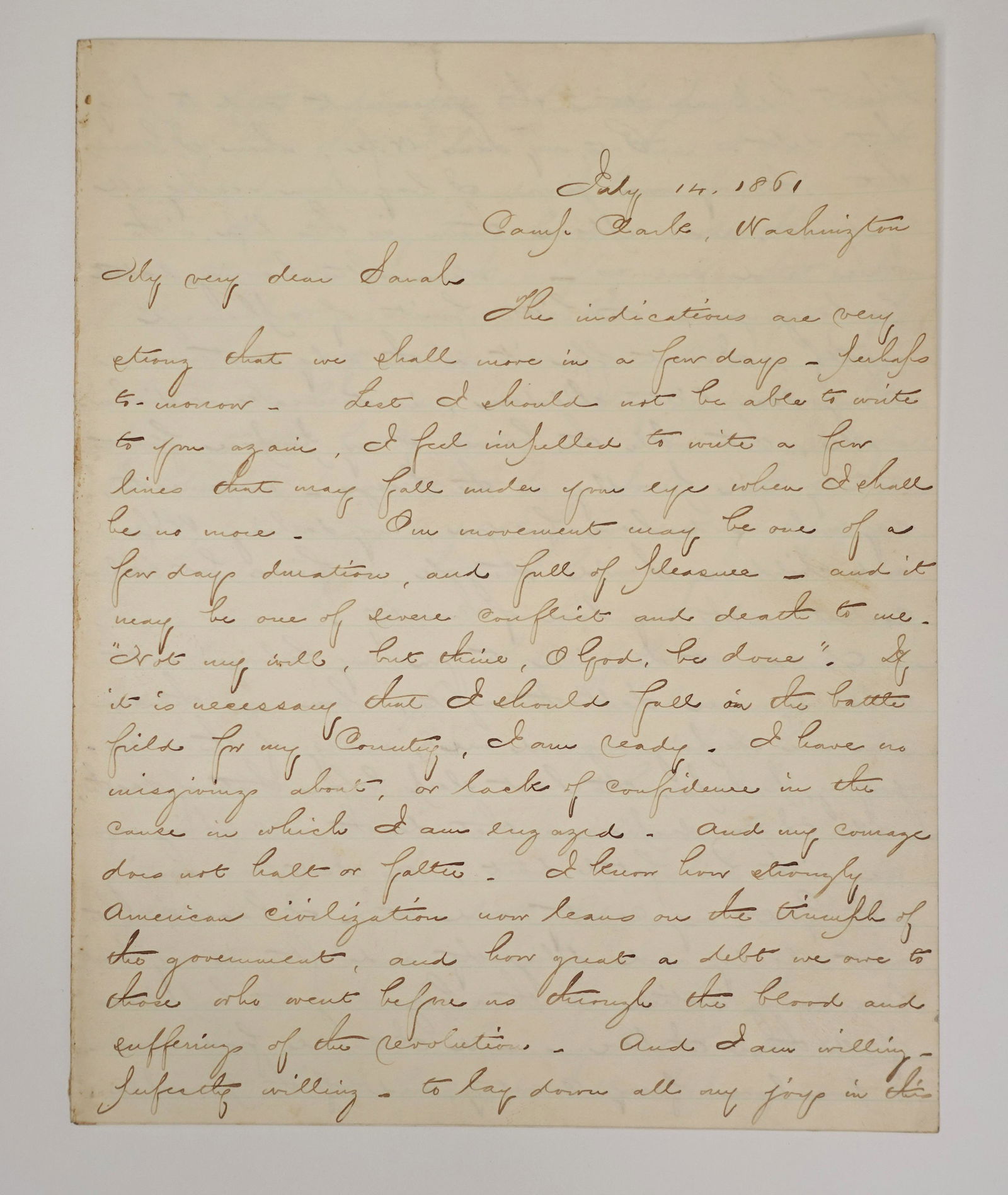A Signed Letter By Lawyer, Politician And Officer Sullivan Ballou