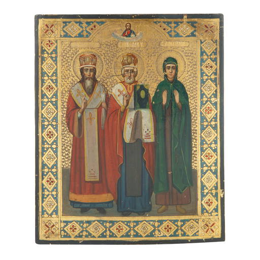 Eastern Orthodox Icon Of Three Saints, Mid Late 19th Century