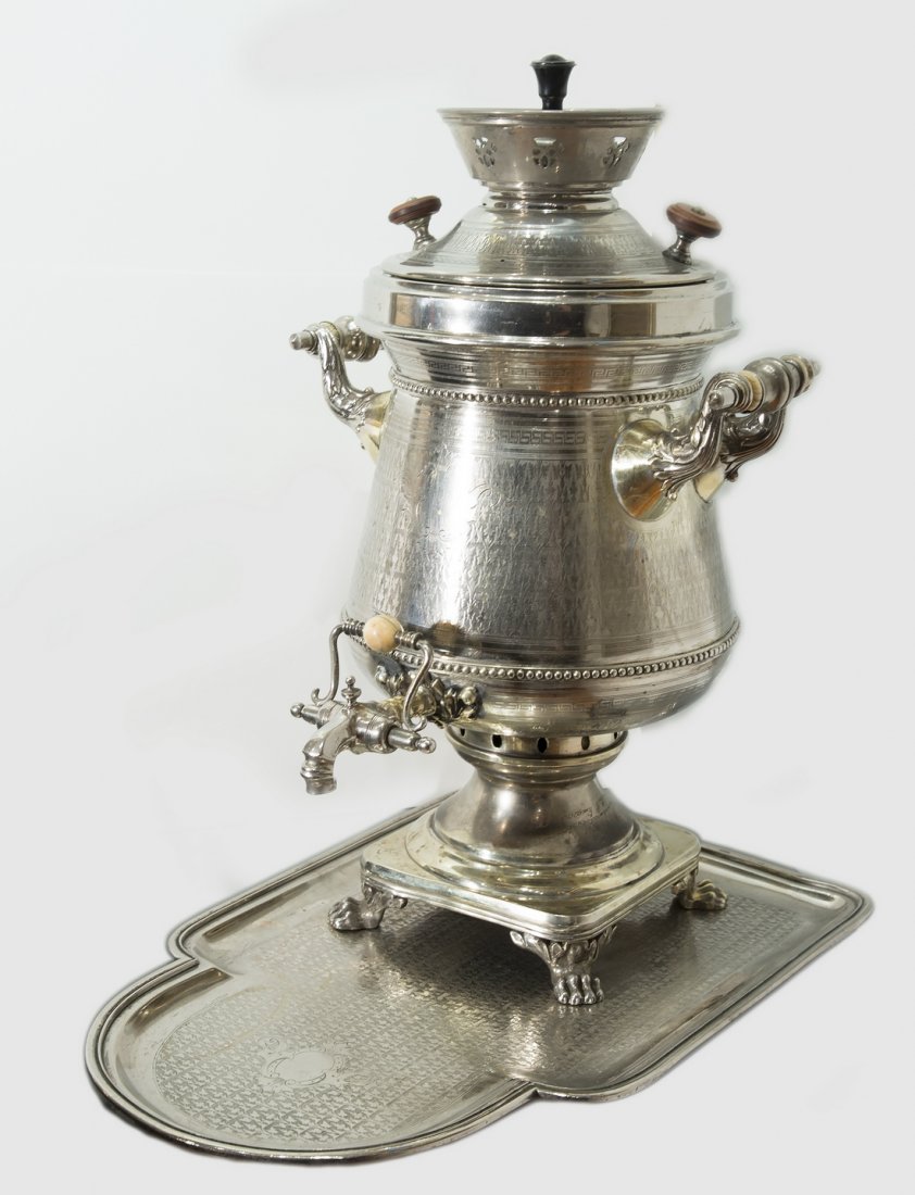 ANTIQUE POLISH SAMOVAR AND TRAY, NORBLIN & CO., WARSAW