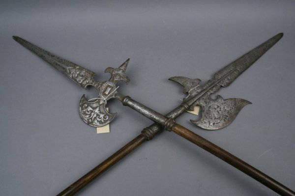 A Near Pair Of Reproduction Halberds, 5ft 8ins