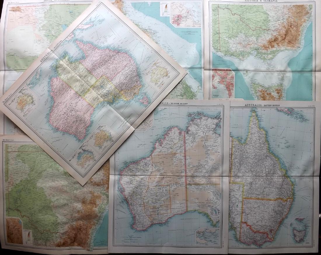Bartholomew, John 1922 Set Of 7 Lg Maps Of Australia
