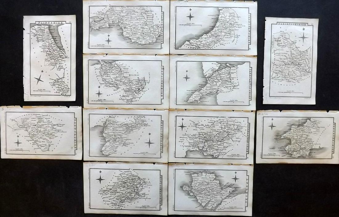 Leigh, Samuel 1826 Lot Of 12 British County Maps Of Wales