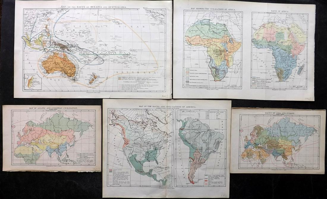 Ratzel, Friedrich 1898 Lot Of 5 Ethnographic Maps