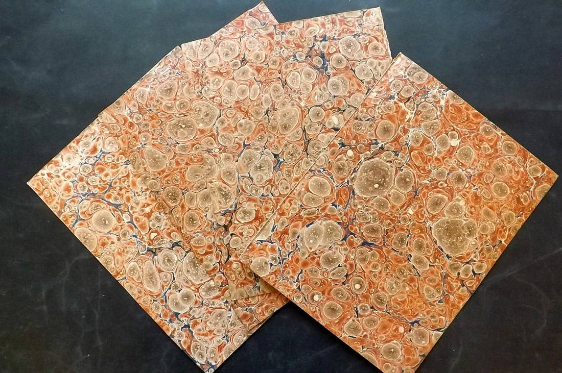 Old Paper Bookbinding 19th Cent. Lot Of 4 Marble End Papers, 4to Auction