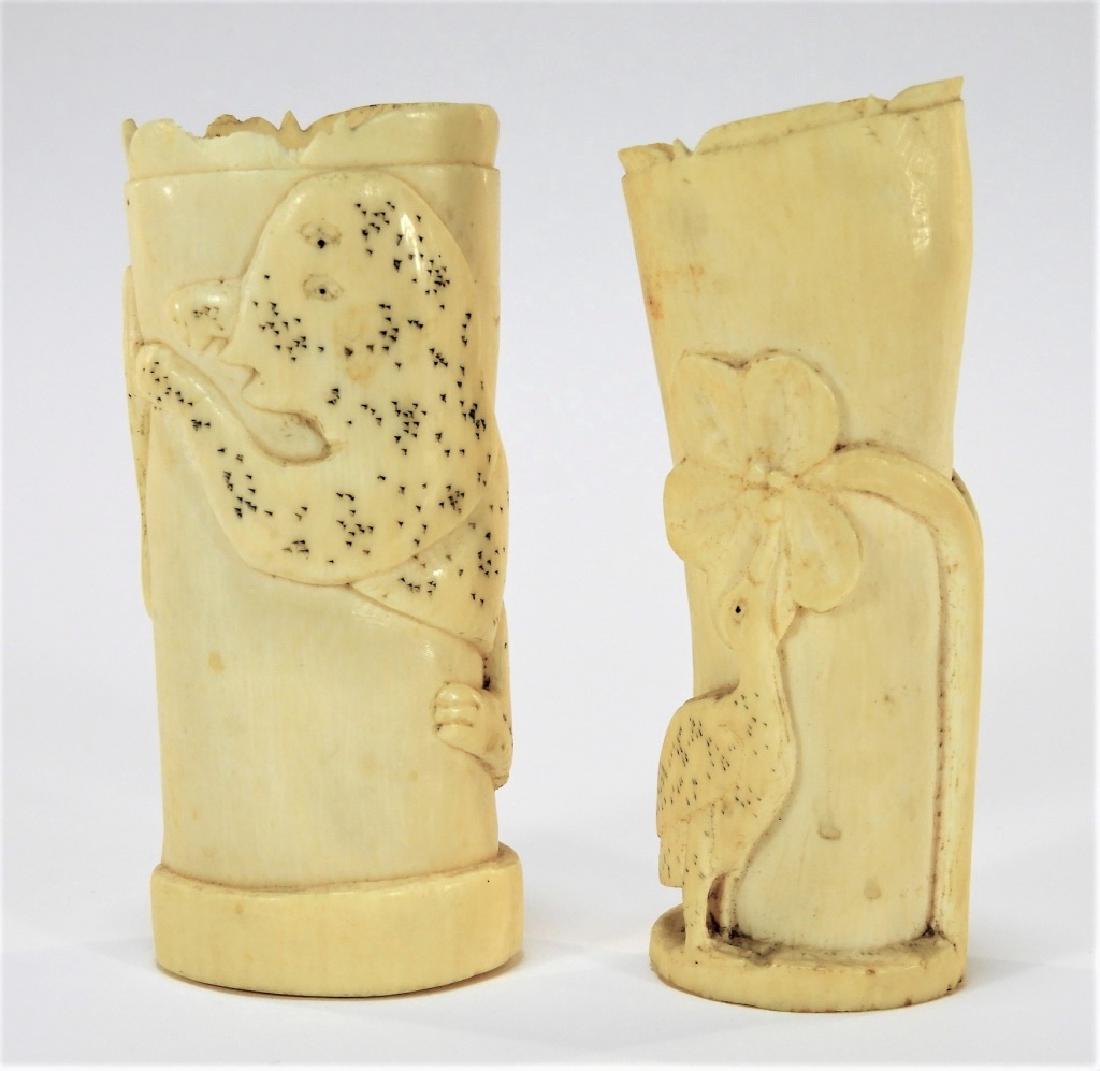 Pr African Tribal Carved Bone Vases