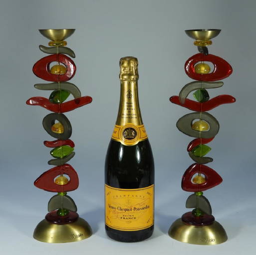 Orna Lalo Modernist Resin & Brass Candlesticks