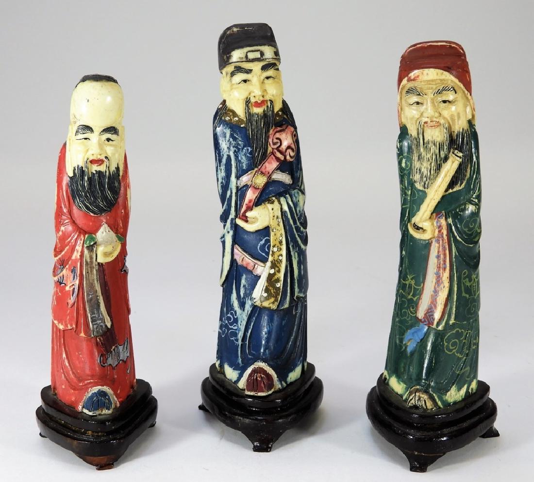 3 Chinese Carved Bone Polychrome Immortal Figures
