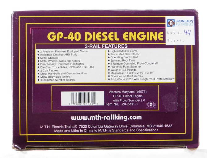 Mth Western Maryland Gp40 6573 Diesel Engine Train