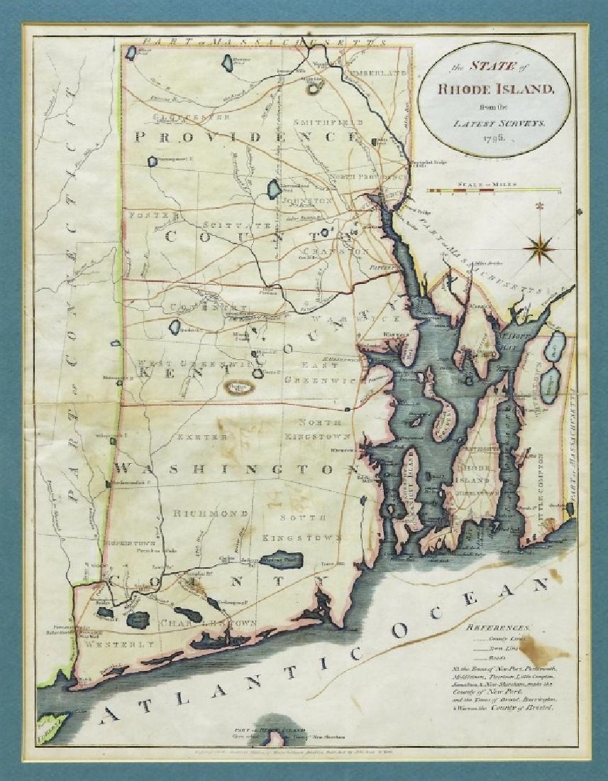 1796 State of Rhode Island Hand Colored Map