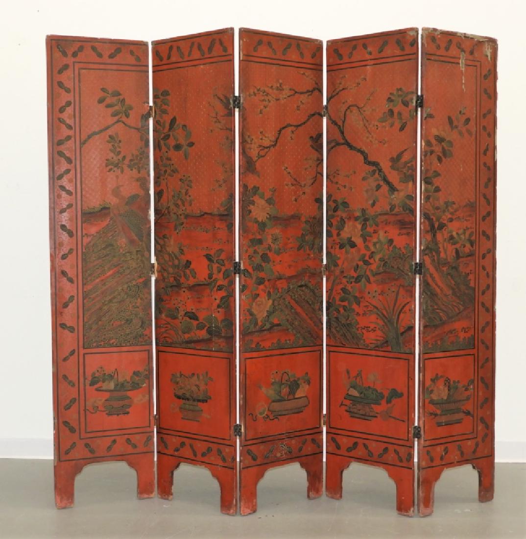 Chinese Qing Dynasty Red Lacquered Folding Screen