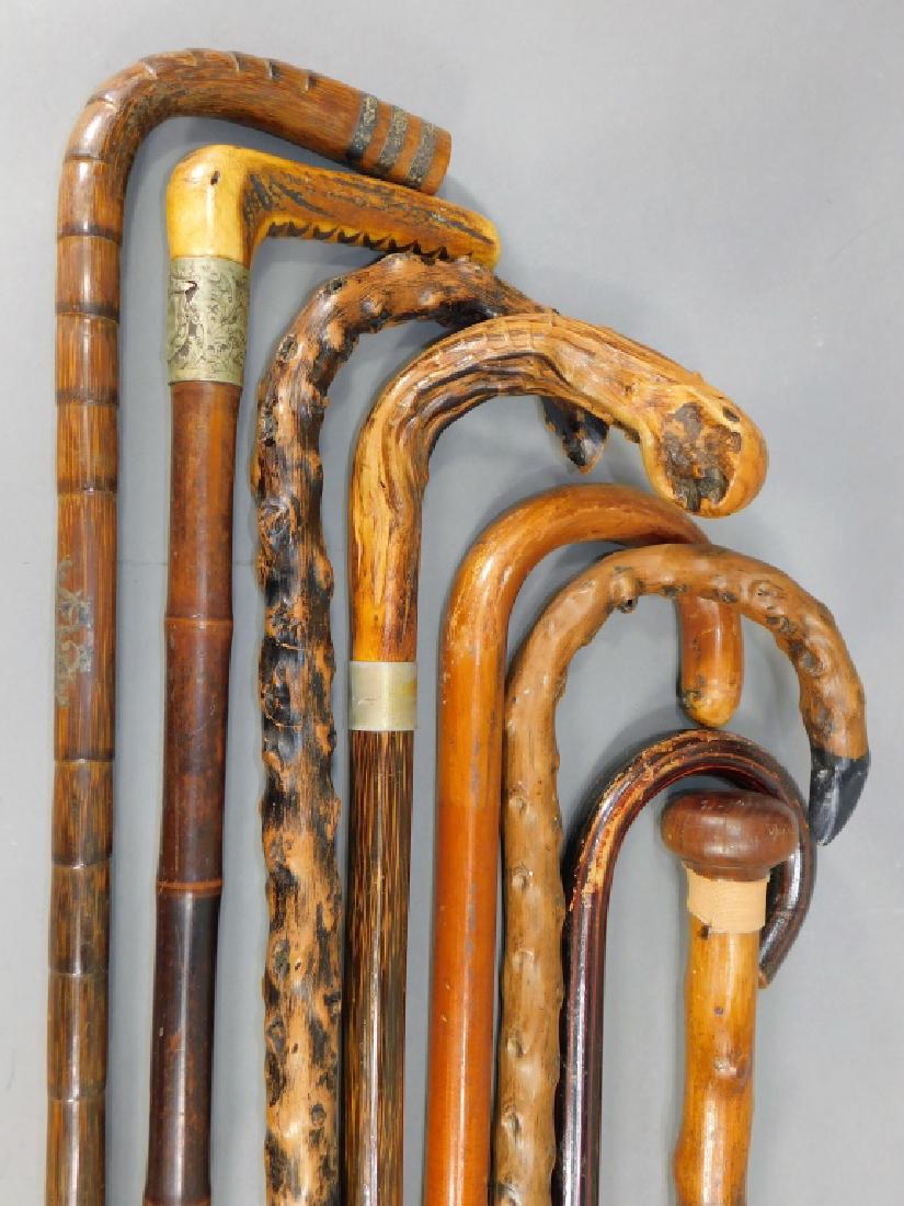 8PC American Carved Turned Wood Folk Cane Group