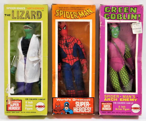 3 Mego Wgsh Marvel Spider Man Lizard Goblin Group