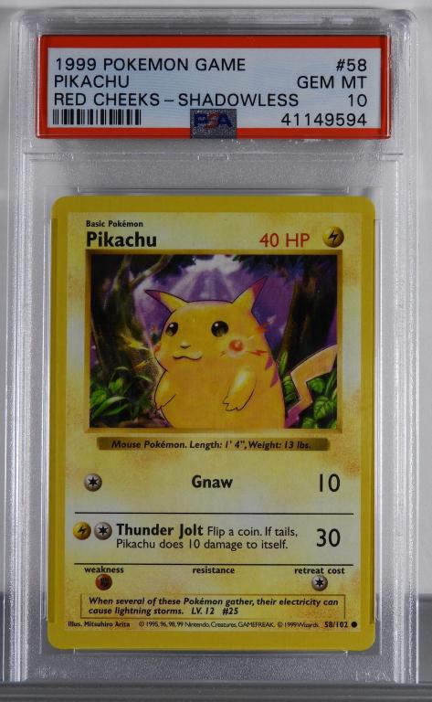 Pokemon Base Shadowless Red Cheeks Pikachu Psa 10