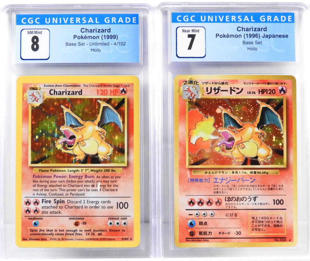 2pc Japanese & English Pokemon Base Charizard Cgc