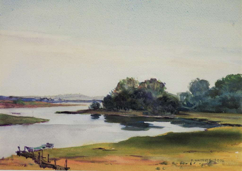 Frederic Whitaker River Landscape Wc Painting