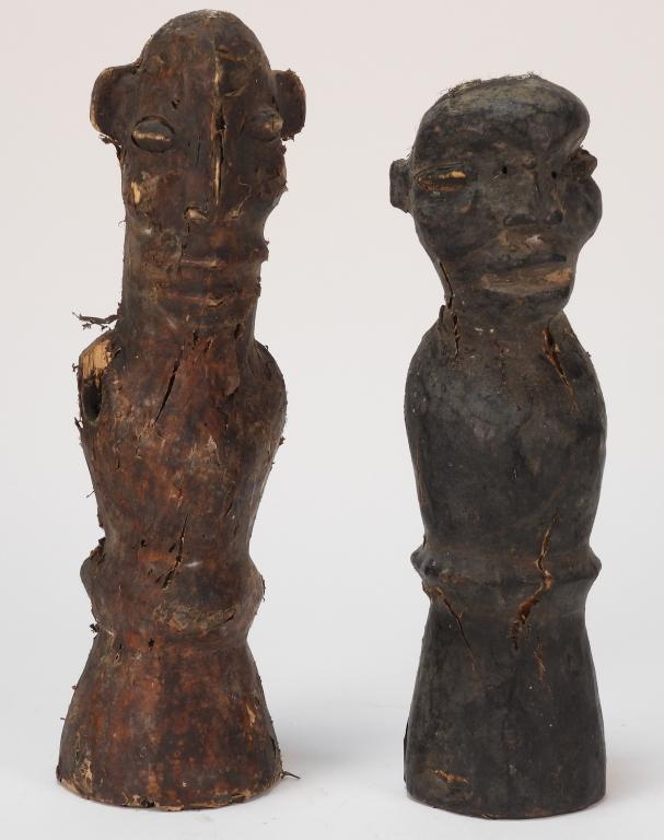 Pr African Ekoi Tribe Carved Wood Puppet Figures