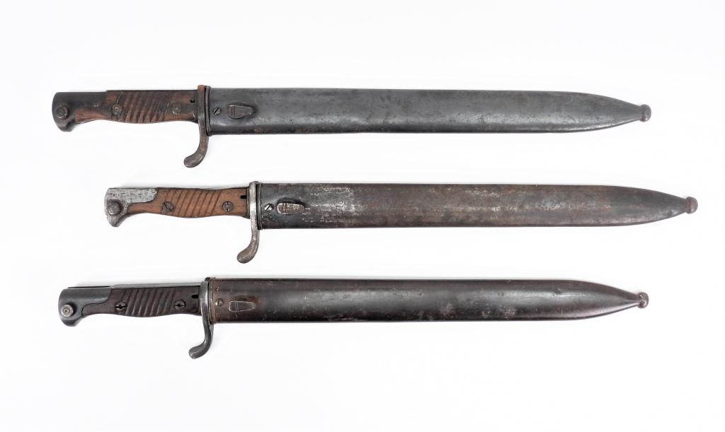 Three Wwi German Butcher Bayonets And Scabbards