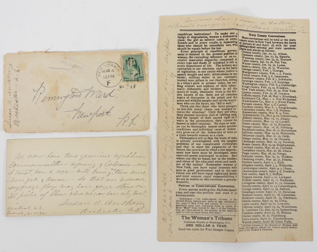 Signed Susan B. Anthony Letter & Ephemera