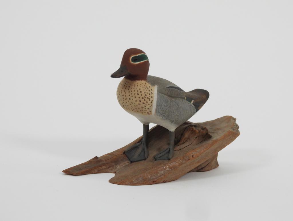Harold Gibbs Green Winged Teal Wood Sculpture