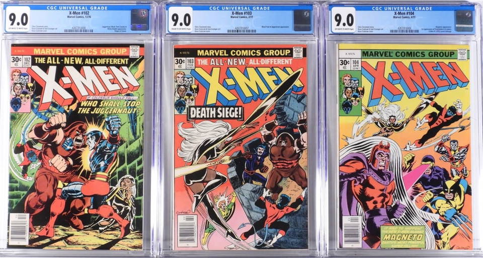 3pc Marvel Comics X Men #102 #104 Cgc 9.0 Group