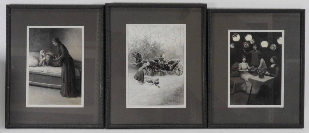 3pc Ida Waugh Genre Scene Paintings Auction