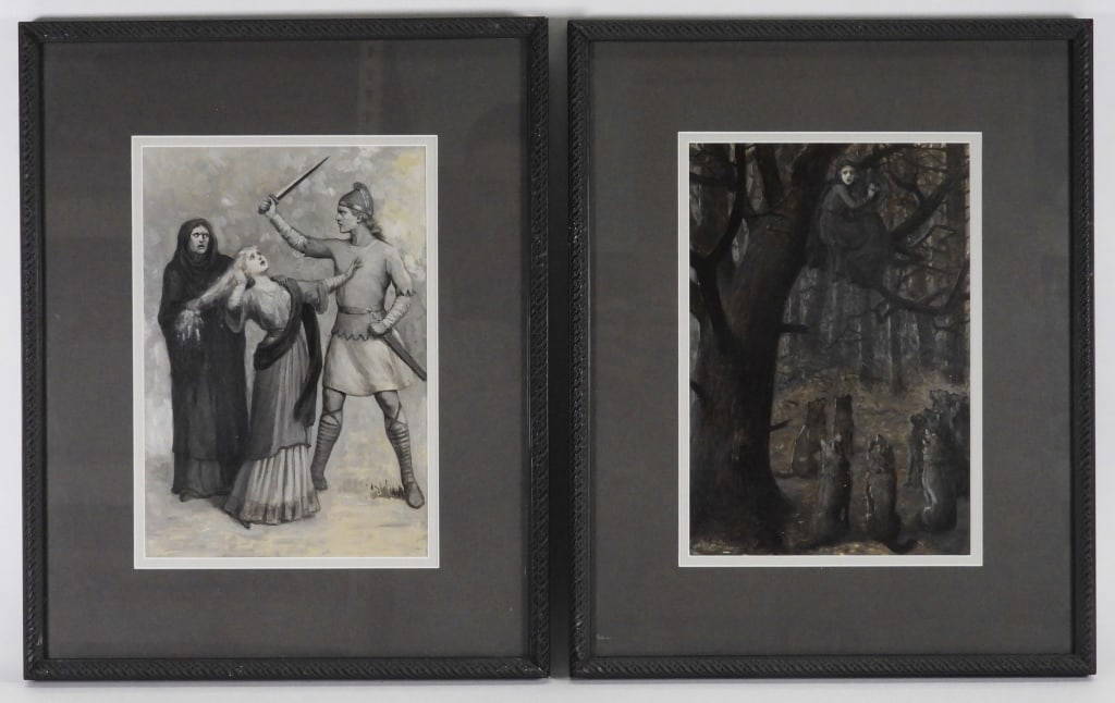 2pc Ida Waugh Genre Scene Paintings Auction