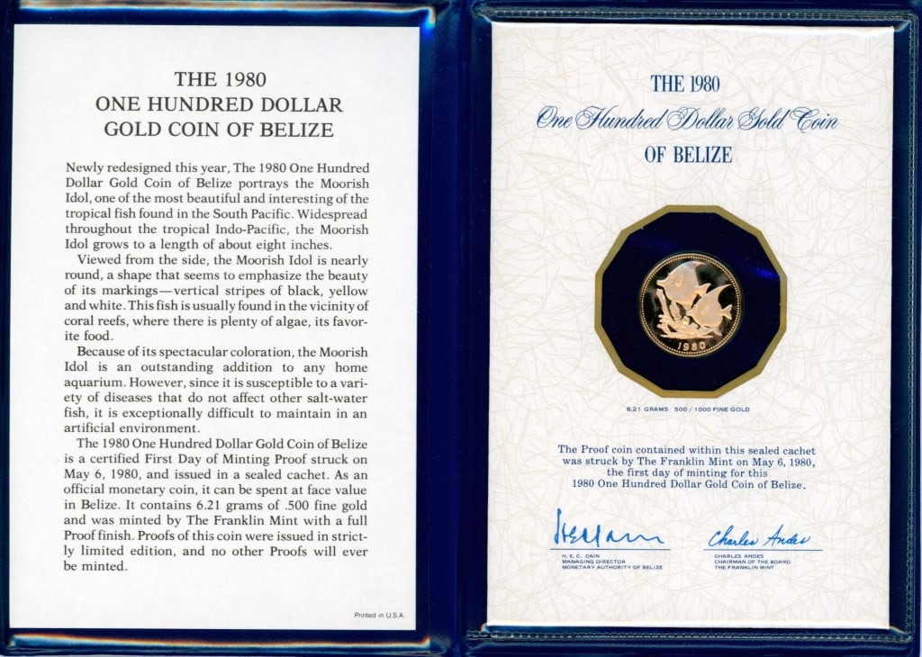 1980 Belize $100 Gold Proof Coin Auction