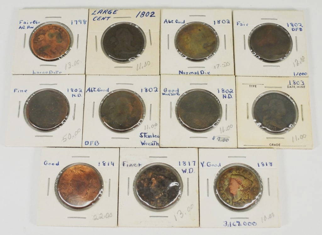 11pc. 1798-1818 Large Cent Coin Collection Auction
