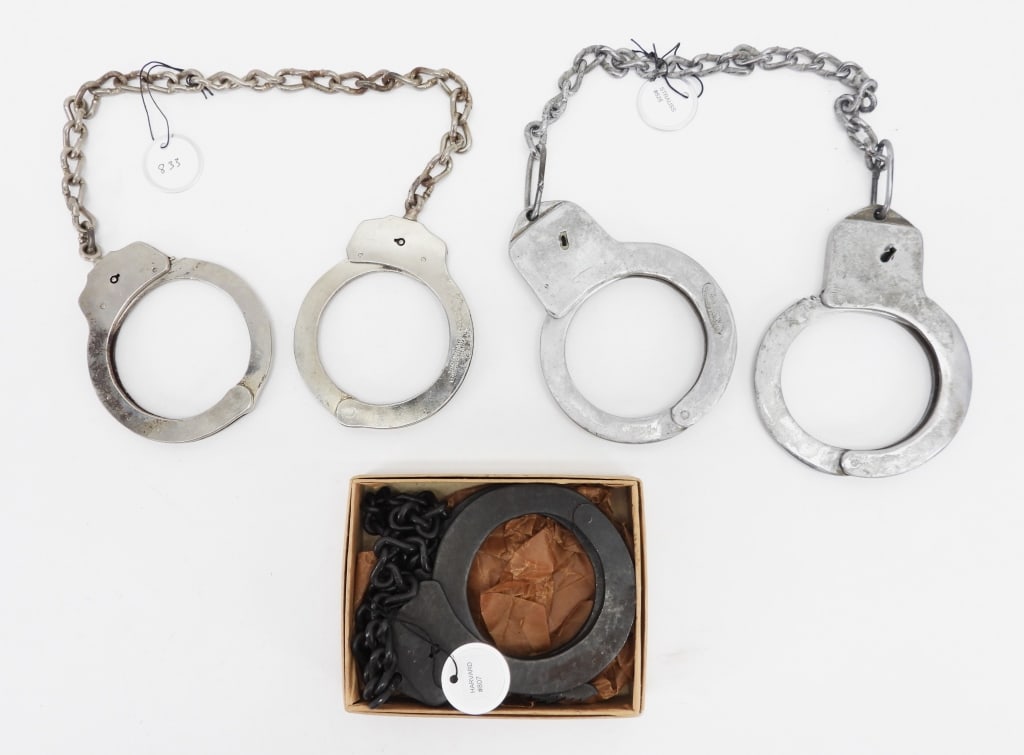 3pc Peerless Harvard & Strauss Steel Leg Irons Auction