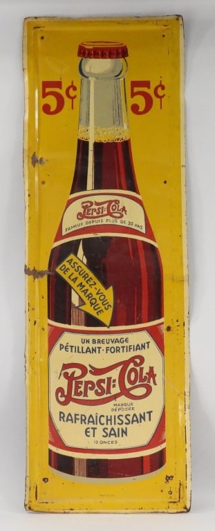 Canadian French Pepsi Cola Tin Advertising Sign Auction