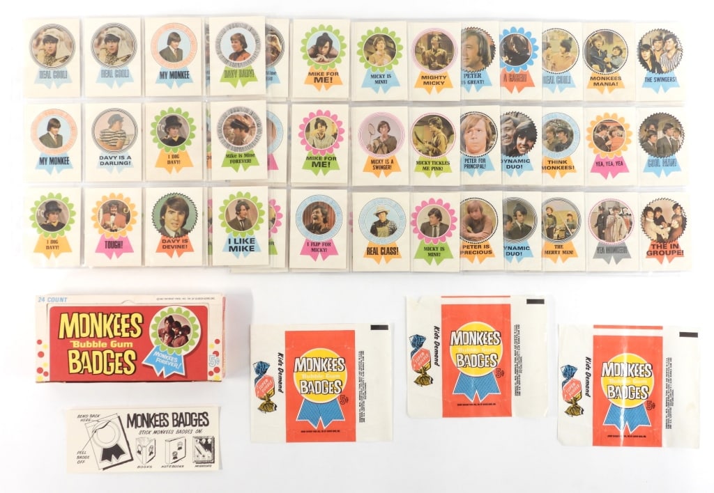1967 Donruss Monkees Badges Stickers & Display Box Auction