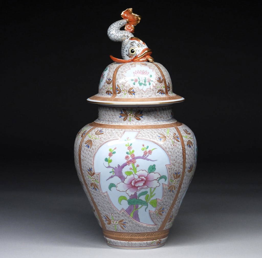 Herend Cubash Figural Fish Oriental Lidded Jar Auction