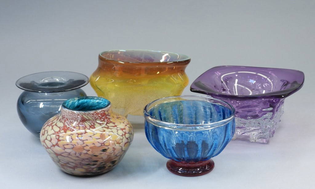 5pc Deeble Drobnis Mikula & Other Art Glass Vases Auction