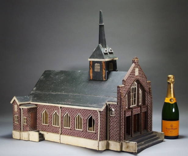 American Folk Art Carved Wood Church Model