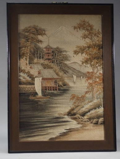 Fine Japanese Silk Embroidery Of Mt Fuji