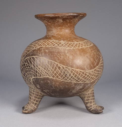 Pre Columbian Mexican Olmec Tripod Snake Vessel