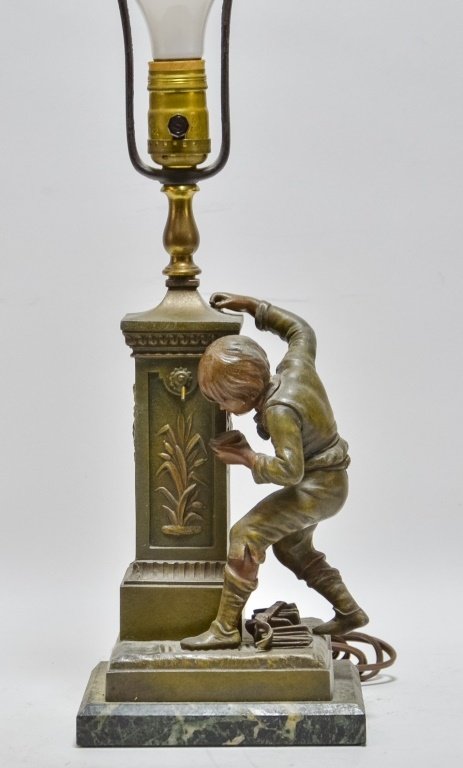 French Terville Juan Patinated Metal Figural Lamp