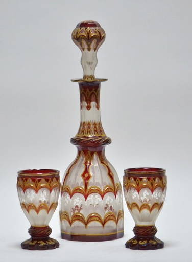 Moser Bohemian Persian Art Glass Wine Decanter Set
