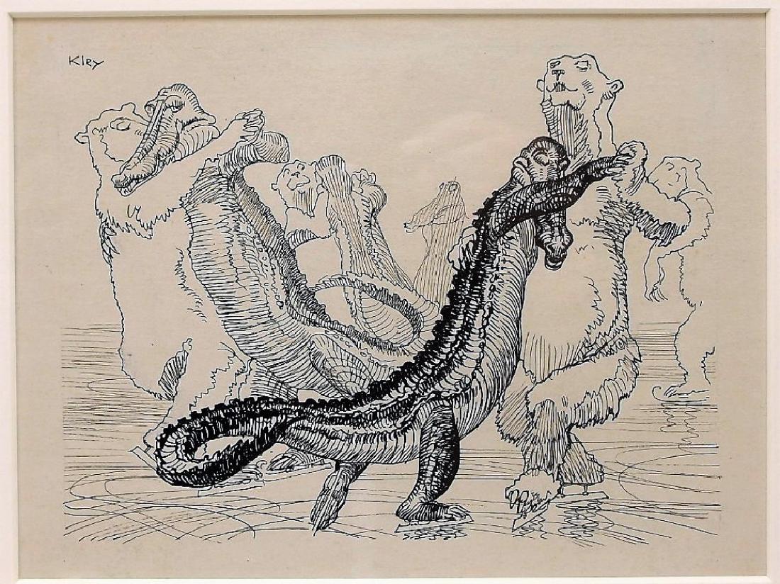 Heinrich Kley Figure Skating Animals Ink Drawing
