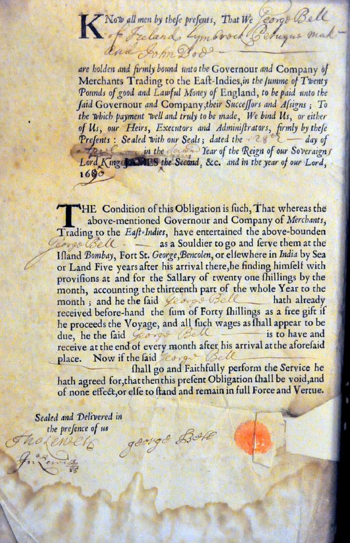 Indenture 1690 hand written document