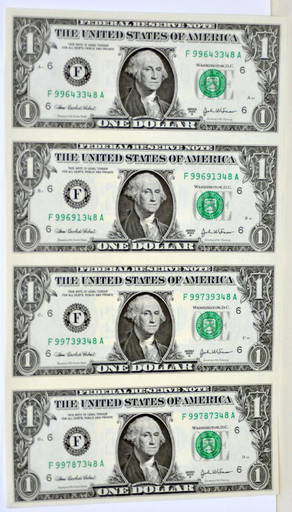 Us Currency Dollar Bills Uncut 2003 Certified