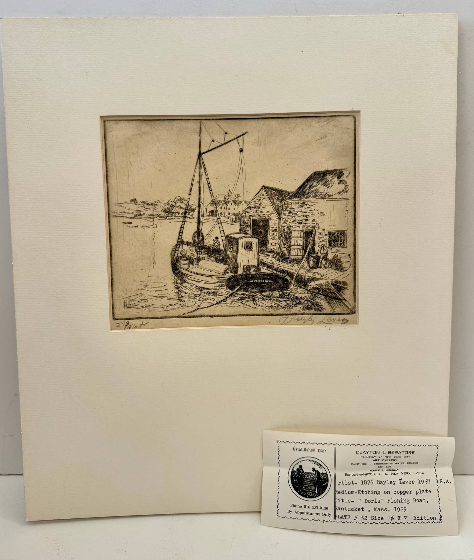 Buy Hayley Lever Etching Nantucket Signed. | Captain Ahab's Antiques In Ny