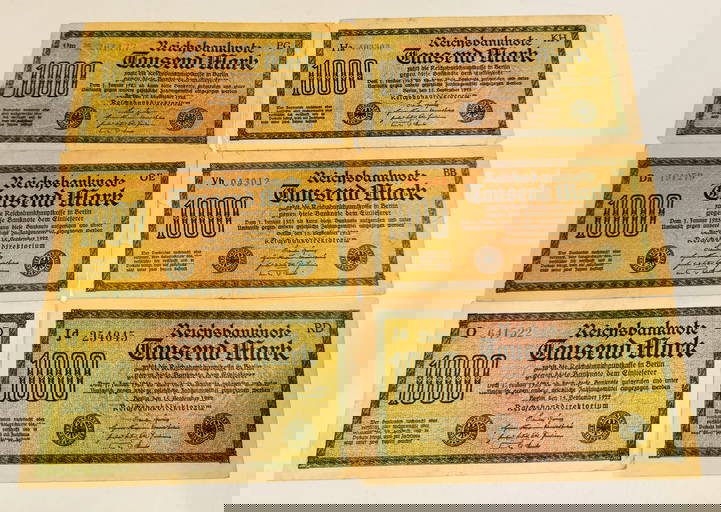 6 1000 Mark German Paper Currency