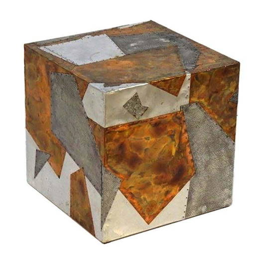 Brutalist Metal Patchwork Side Table After Paul Evans