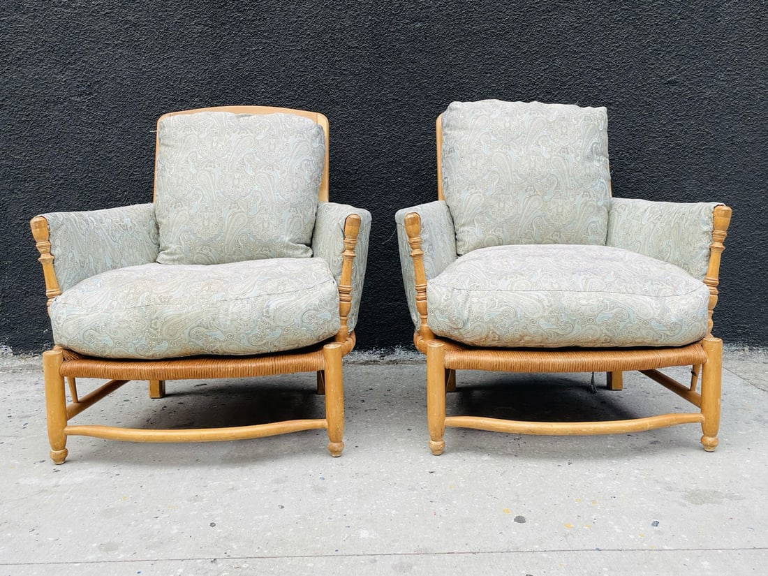 Pair Of Country Rush Lounge Chairs By Charles Pollock Reproductions Auction