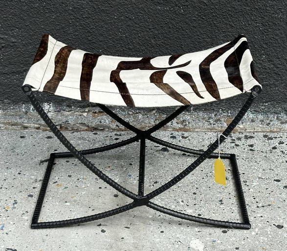 Modern Rebar Bench With Zebra Hide Upholstery