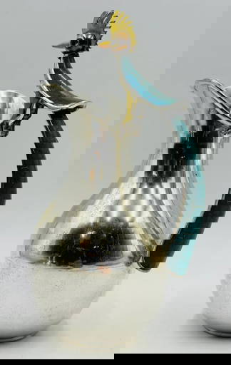 Large Bird Of Paradise Silver Pitcher With Stone Inlay By Los Castillo ...